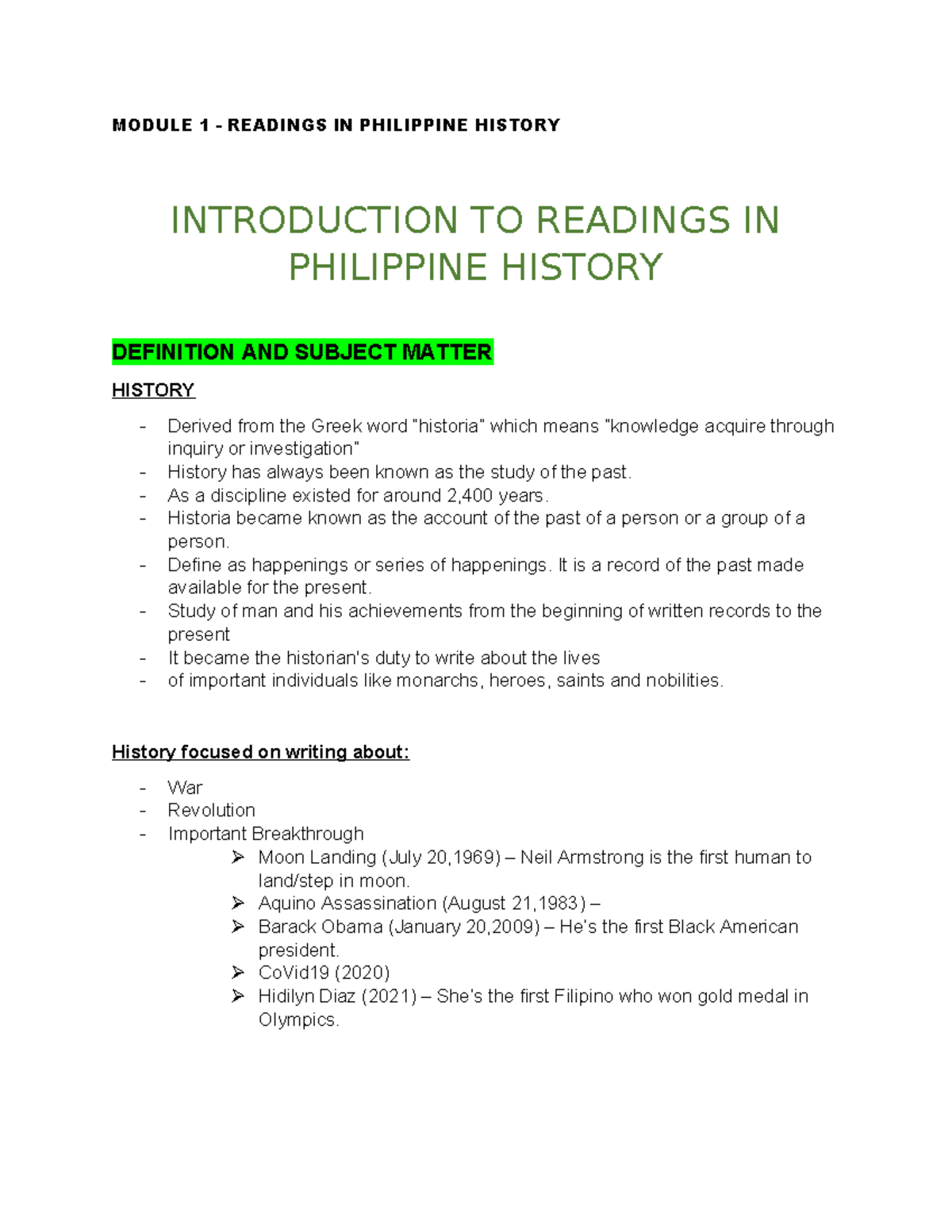 Lesson 1 RPH Notes - History - Rizal - MODULE 1 - READINGS IN ...