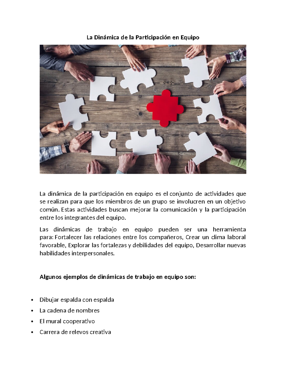 Dinámica de Participación en Equipo y Roles de los Miembros - Studocu