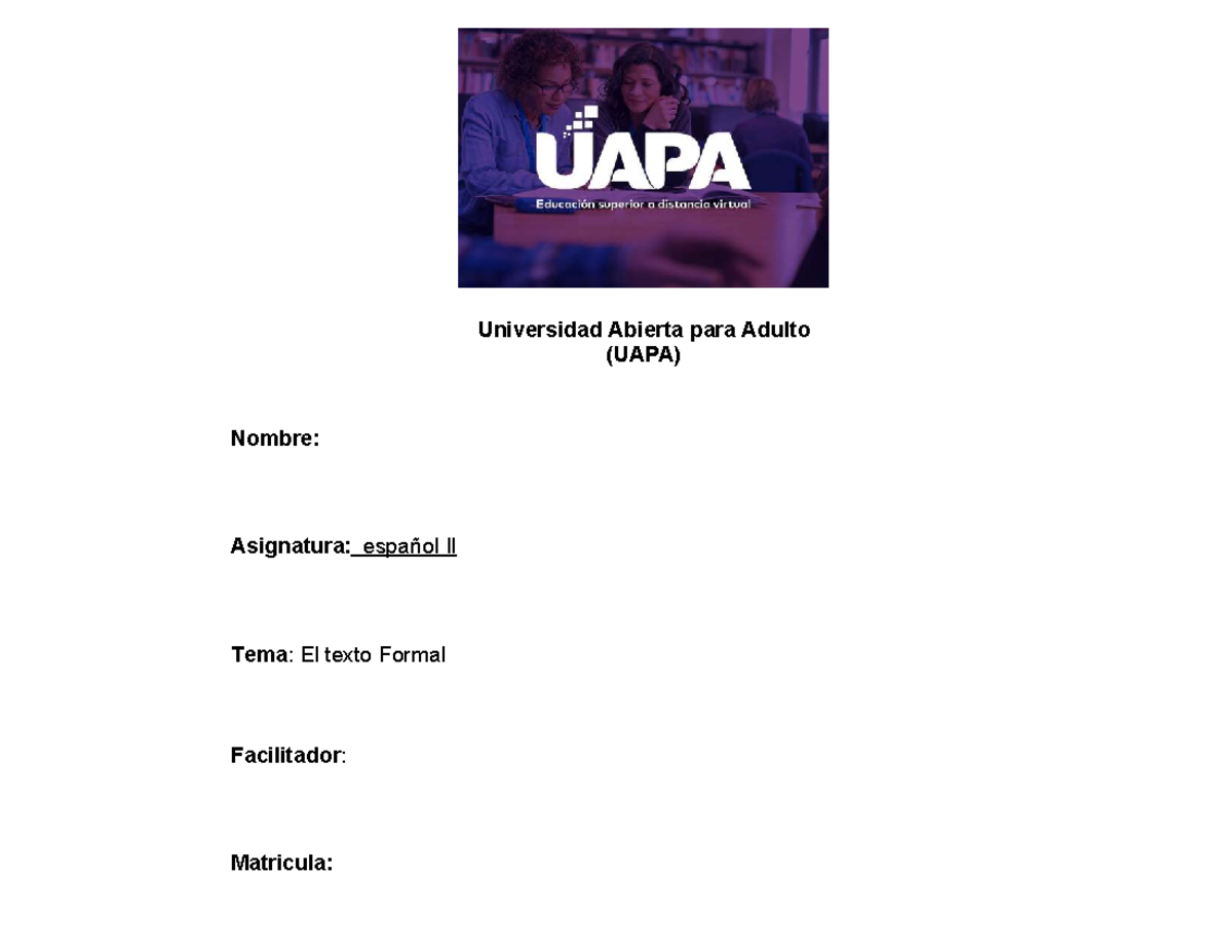 UAPA: Mapa Conceptual sobre Textos Formales en Español - Studocu