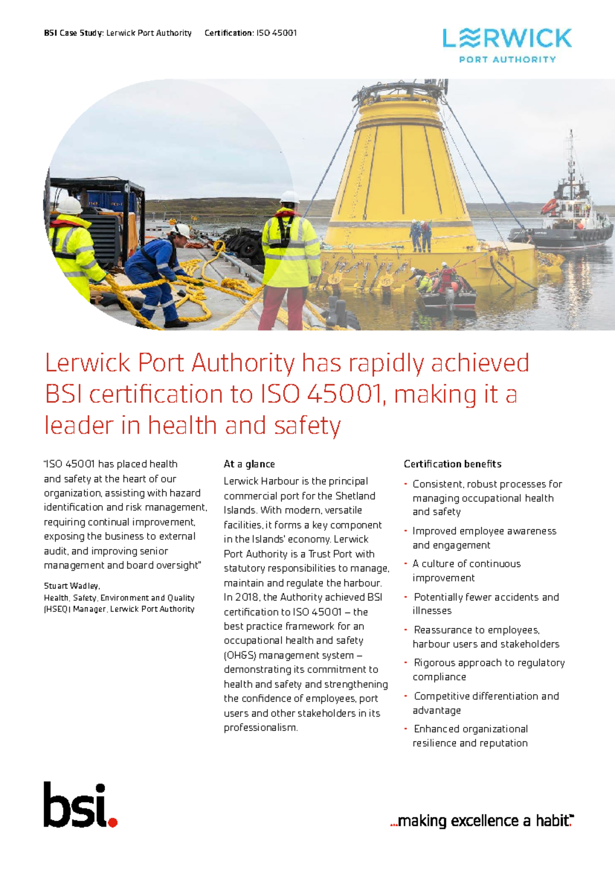 BSI Case Study: ISO 45001 Certification at Lerwick Port Authority - Studocu