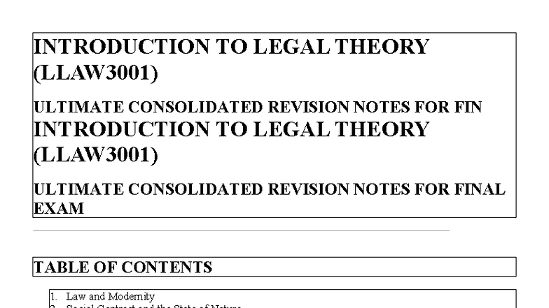 LLAW3001 Final Exam Revision Notes: Introduction to Legal Theory - Studocu