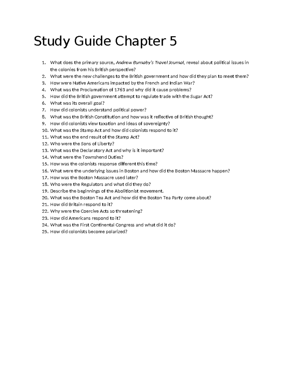 Chapter 5 Study Guide: Political Issues & Colonial Responses - Studocu