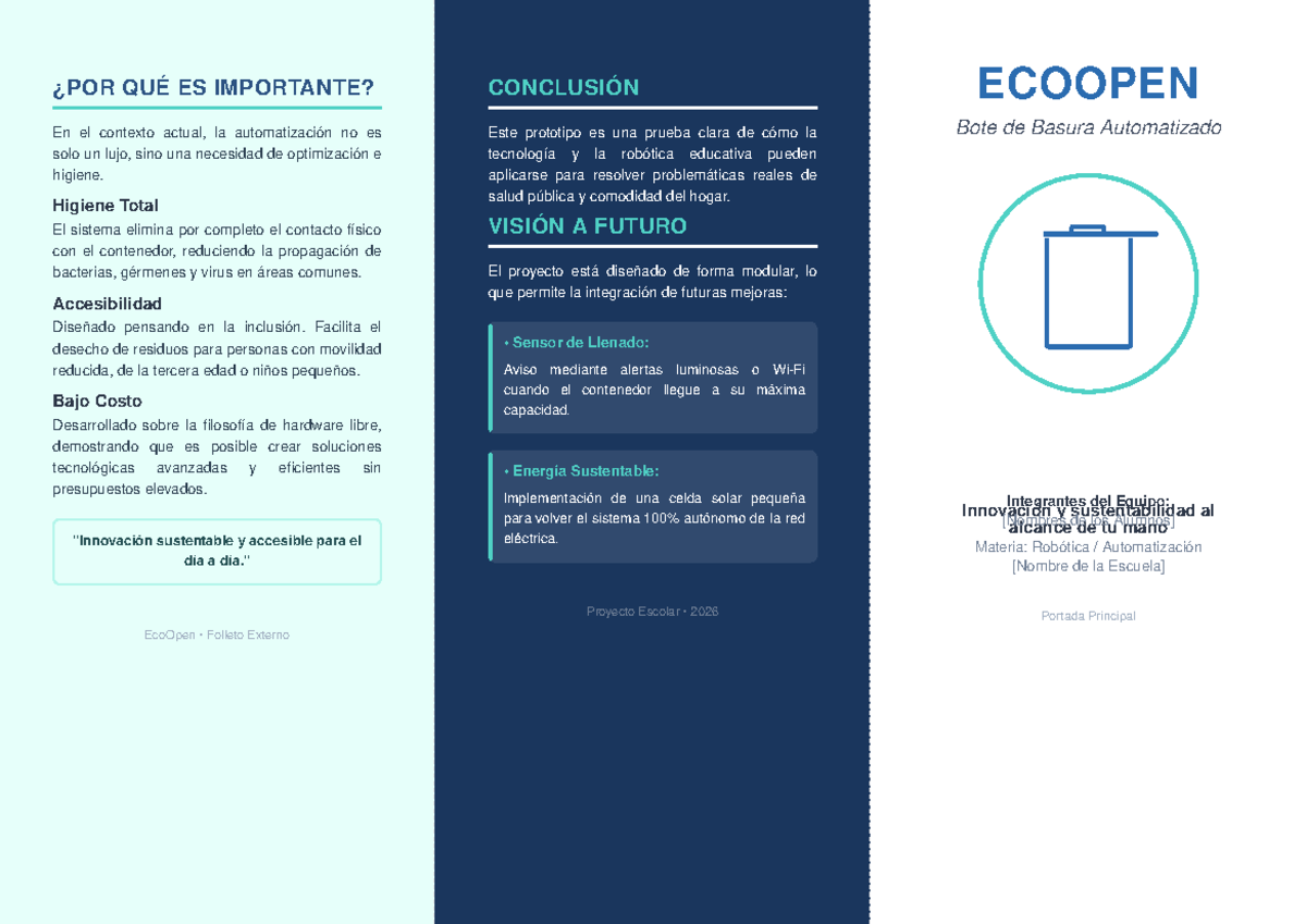 Tríptico ECOOPEN: Bote de Basura Automatizado - Proyecto Escolar 2026 ...