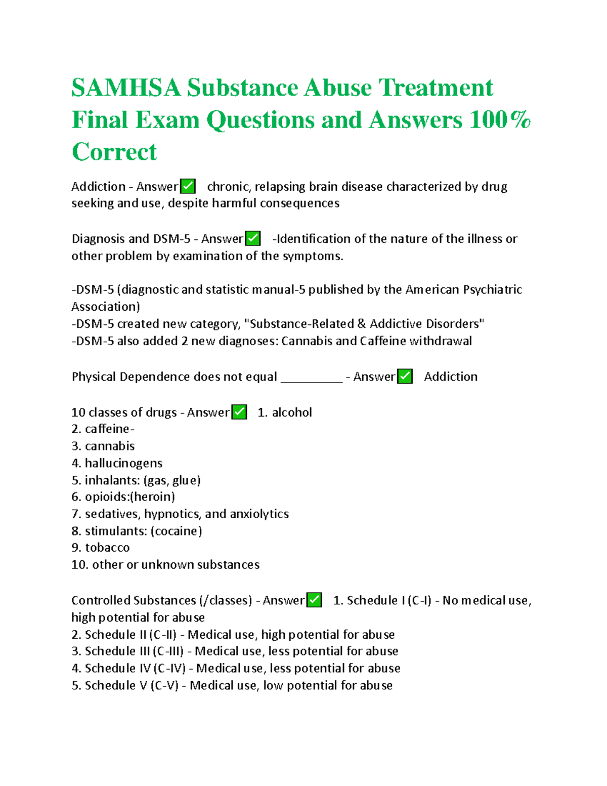 SAMHSA Substance Abuse Treatment Final Exam Q&A Guide - Studocu