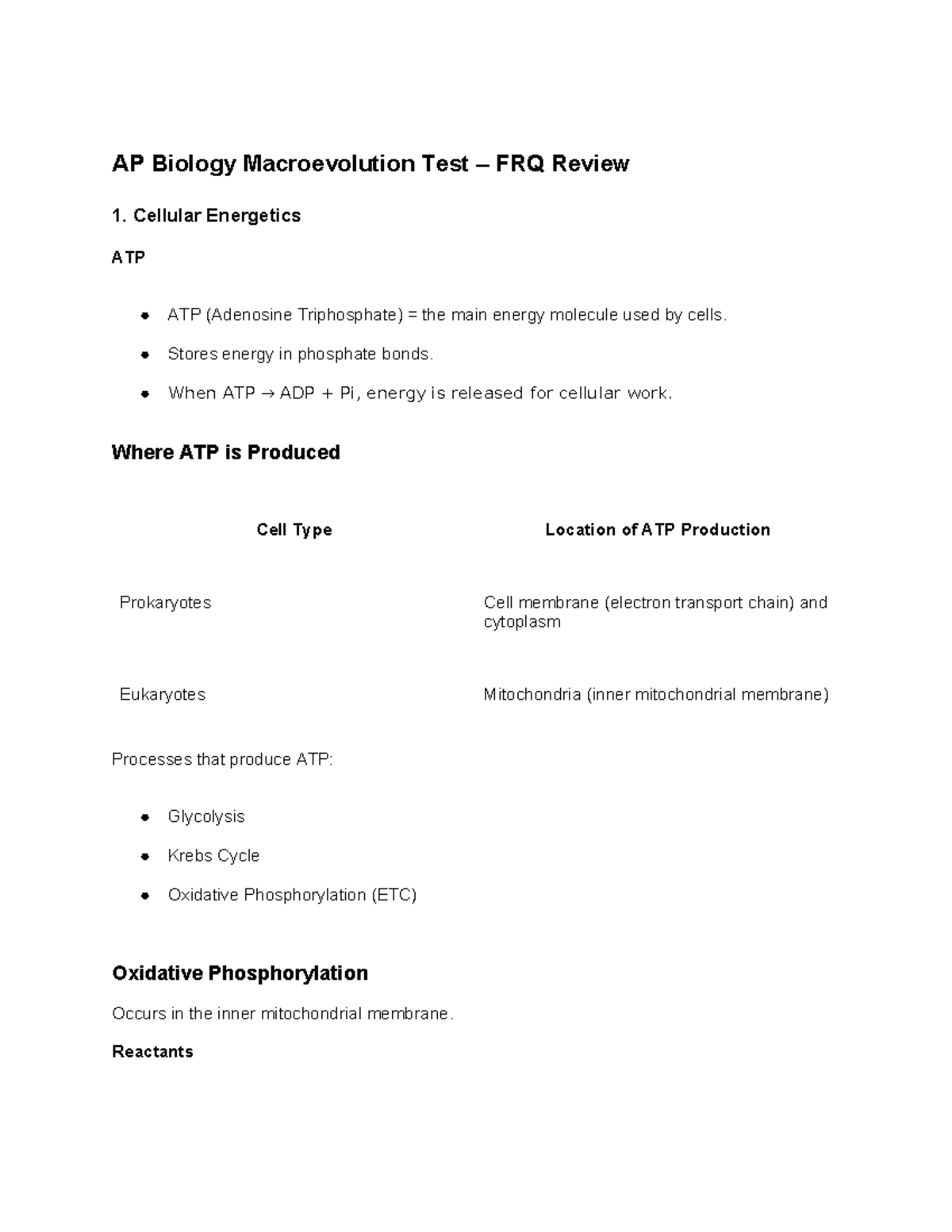 AP Biology Macroevolution FRQ Review: Cellular Energetics & Evolution ...