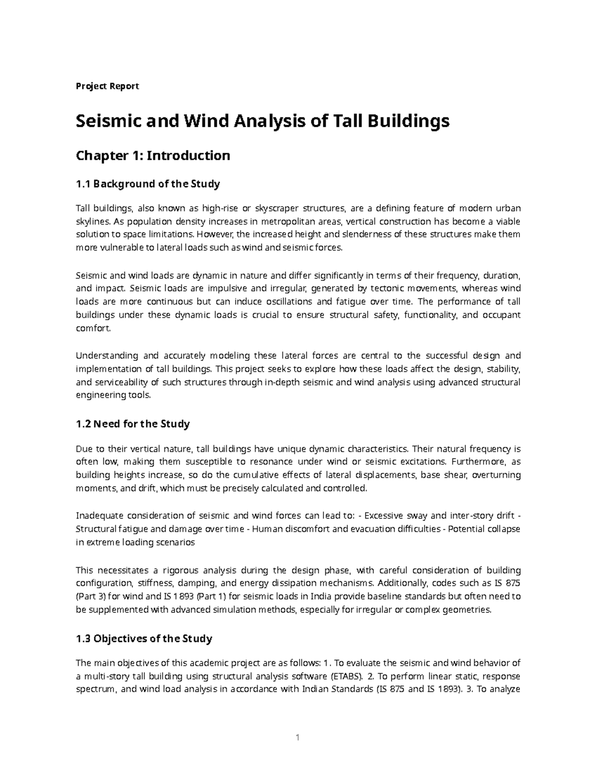 Seismic and Wind Analysis of Tall Buildings: Project Report (Chapter 1 ...