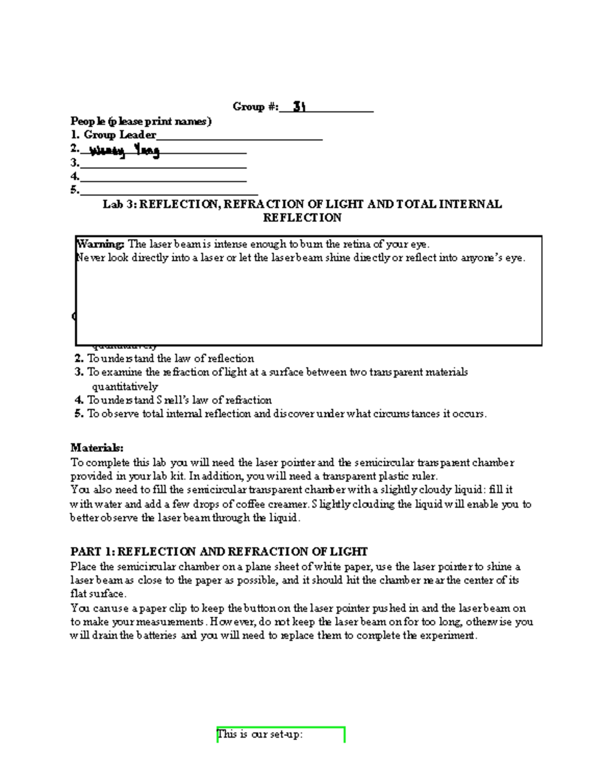 Lab 3: Reflection, Refraction of Light and Total Internal Reflection ...