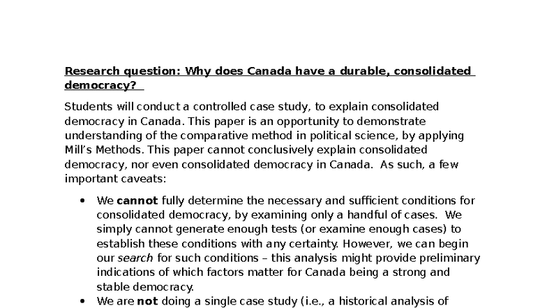 POLI 301: Comparative Case Study on Canada's Consolidated Democracy ...