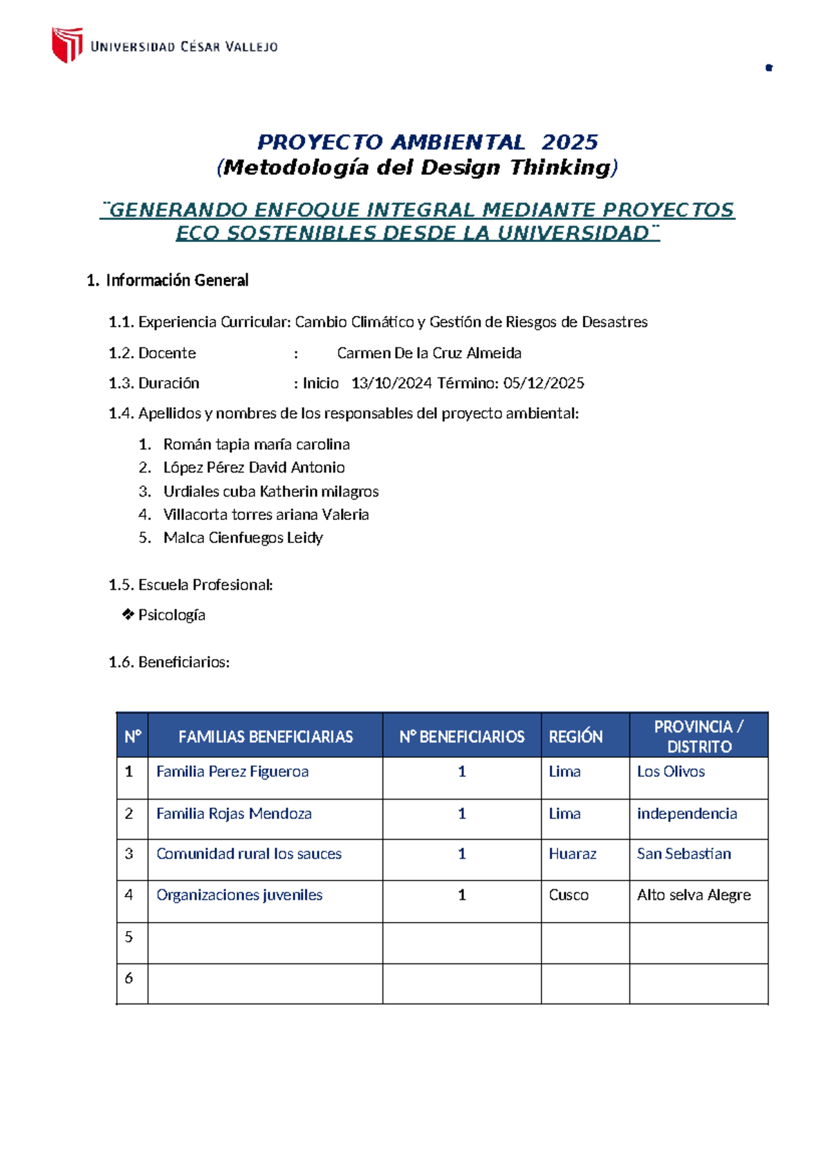 Proyecto Ambiental 2025: Preparación Comunitaria y Mochilas de ...