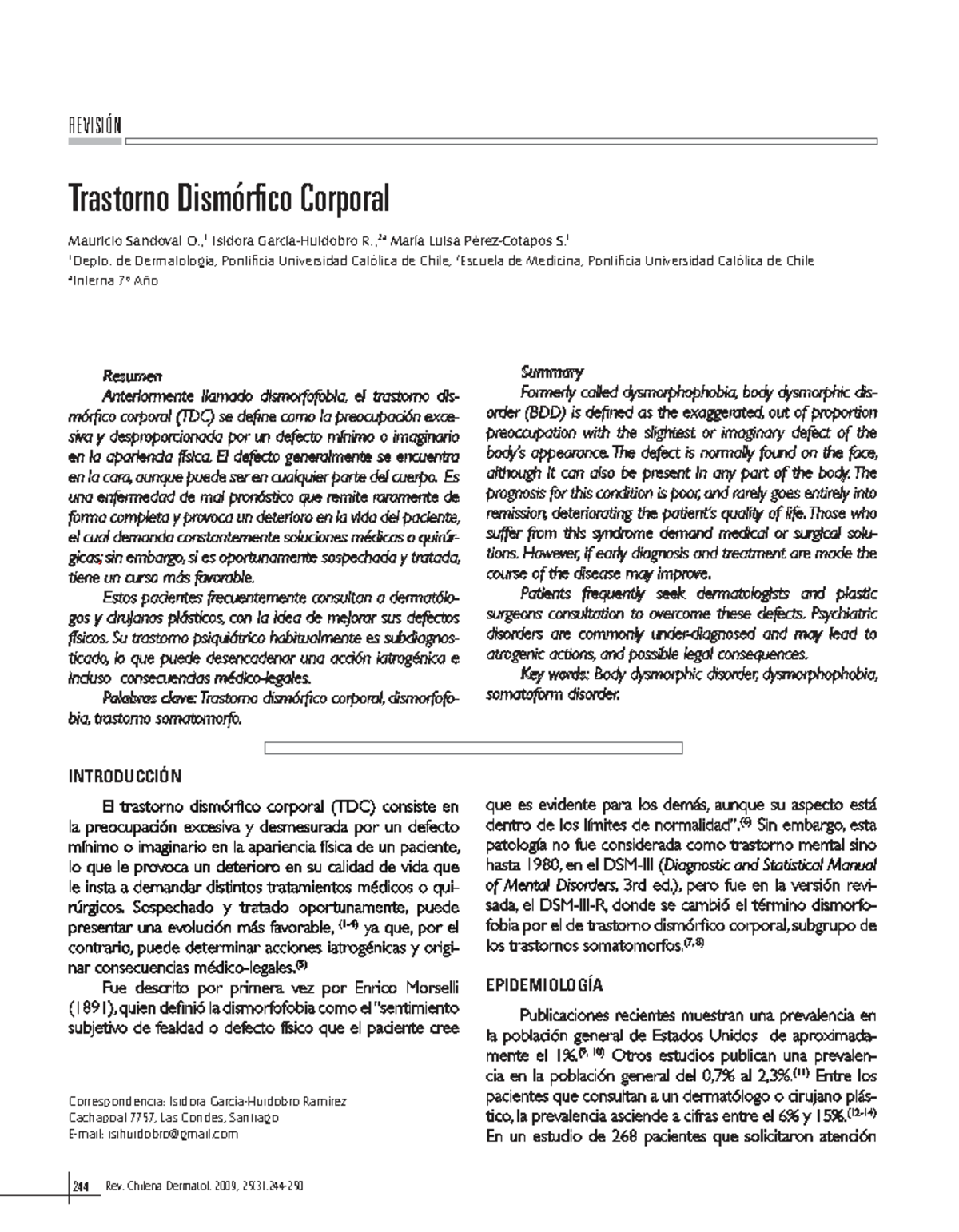 Revisión del Trastorno Dismórfico Corporal: Perspectivas y Tratamientos ...