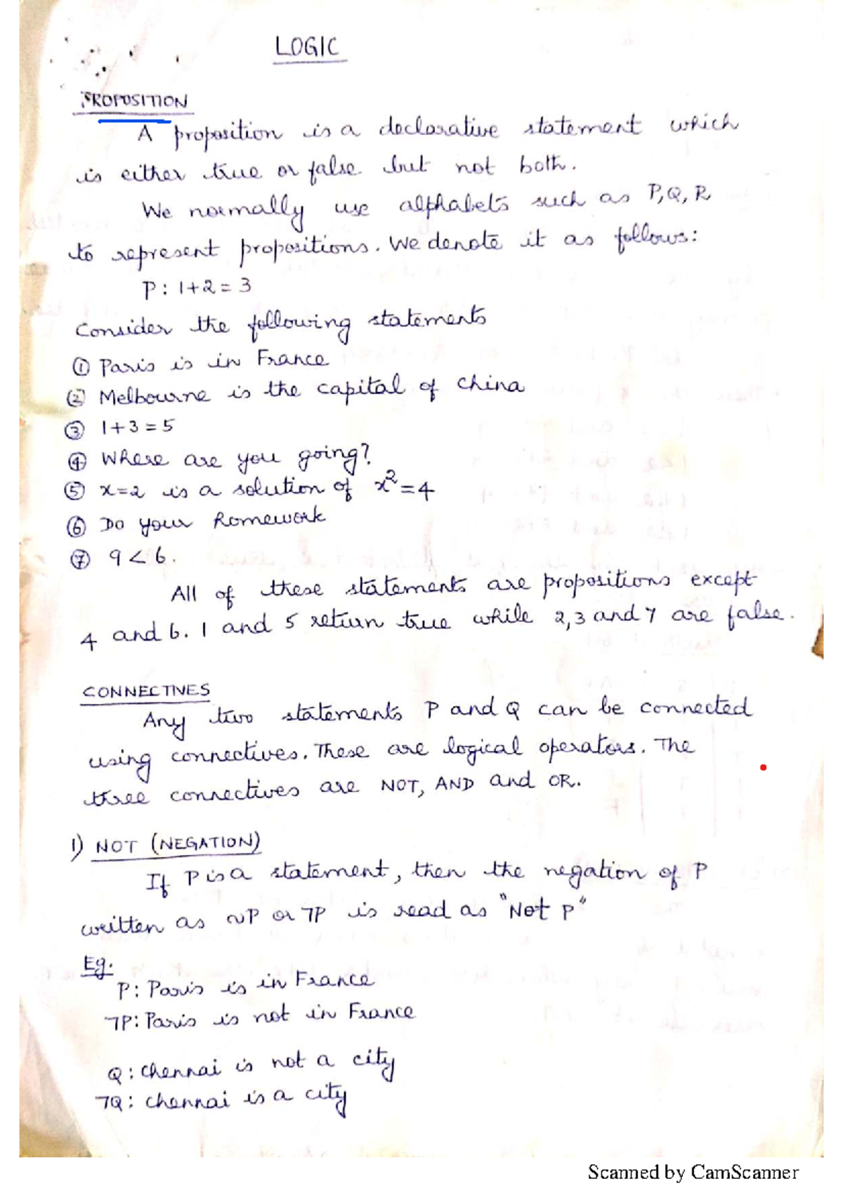 LOGIC 101: Unit-1 Notes on Propositions and Connectives - Studocu
