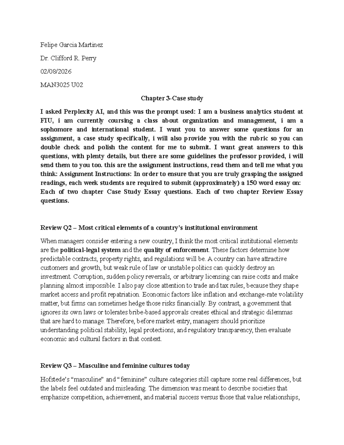 MAN3025 U02 Chapter 3 Case Study Analysis by Felipe Garcia Martinez ...