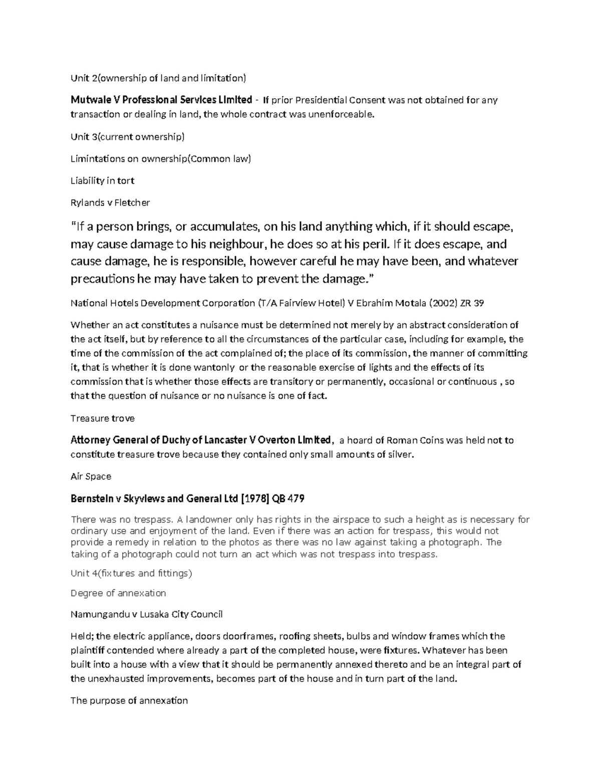 LAND LAW Cases - Comprehensive Notes for Units 2 to 9 - Studocu