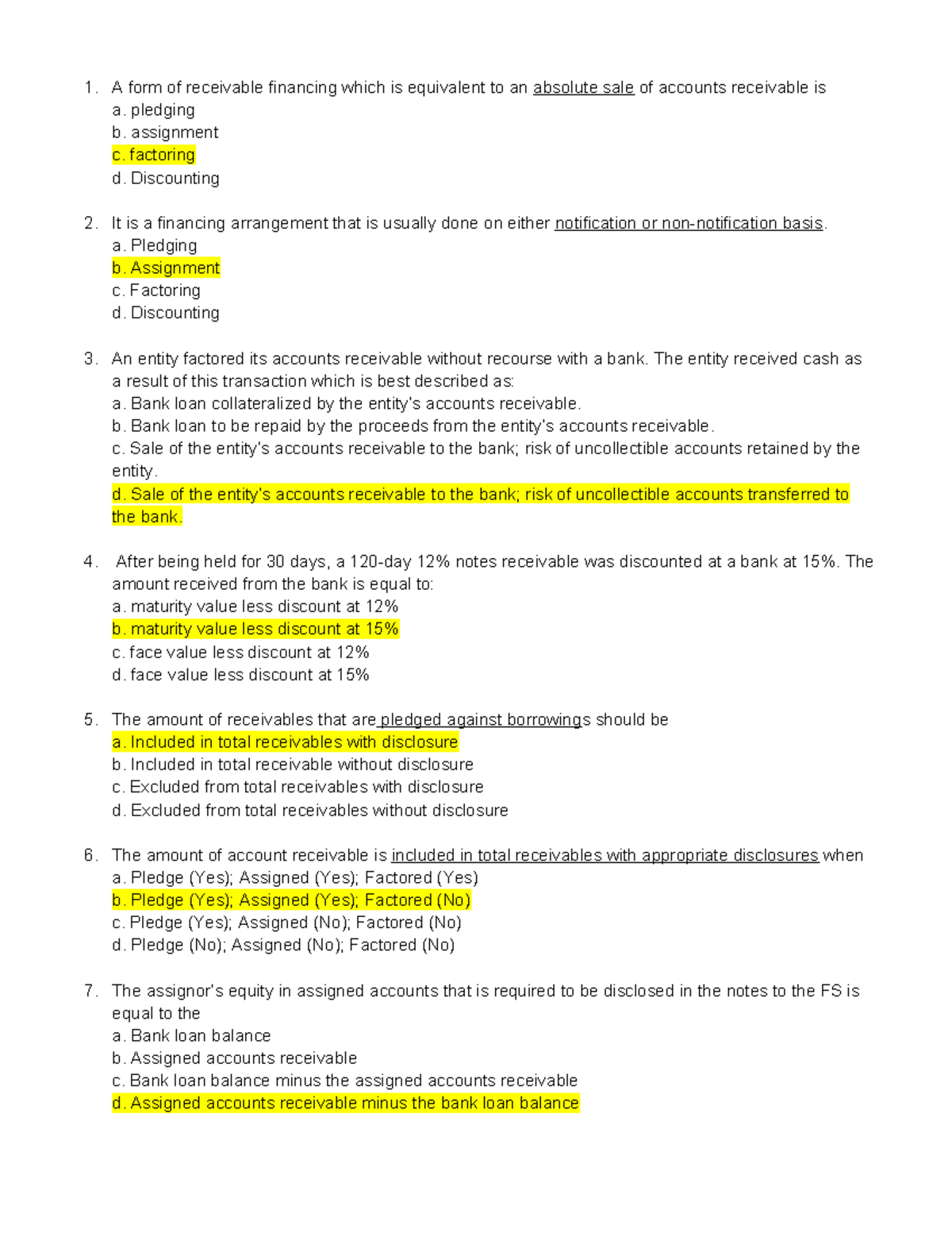Receivable Financing Review: Key Concepts and Questions 3 - Studocu