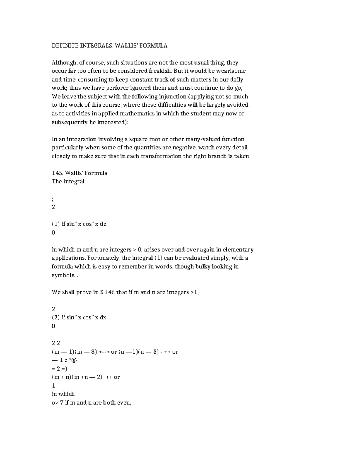 Wallis Formula Summary for Bachelor of Secondary Ed - Math - Studocu