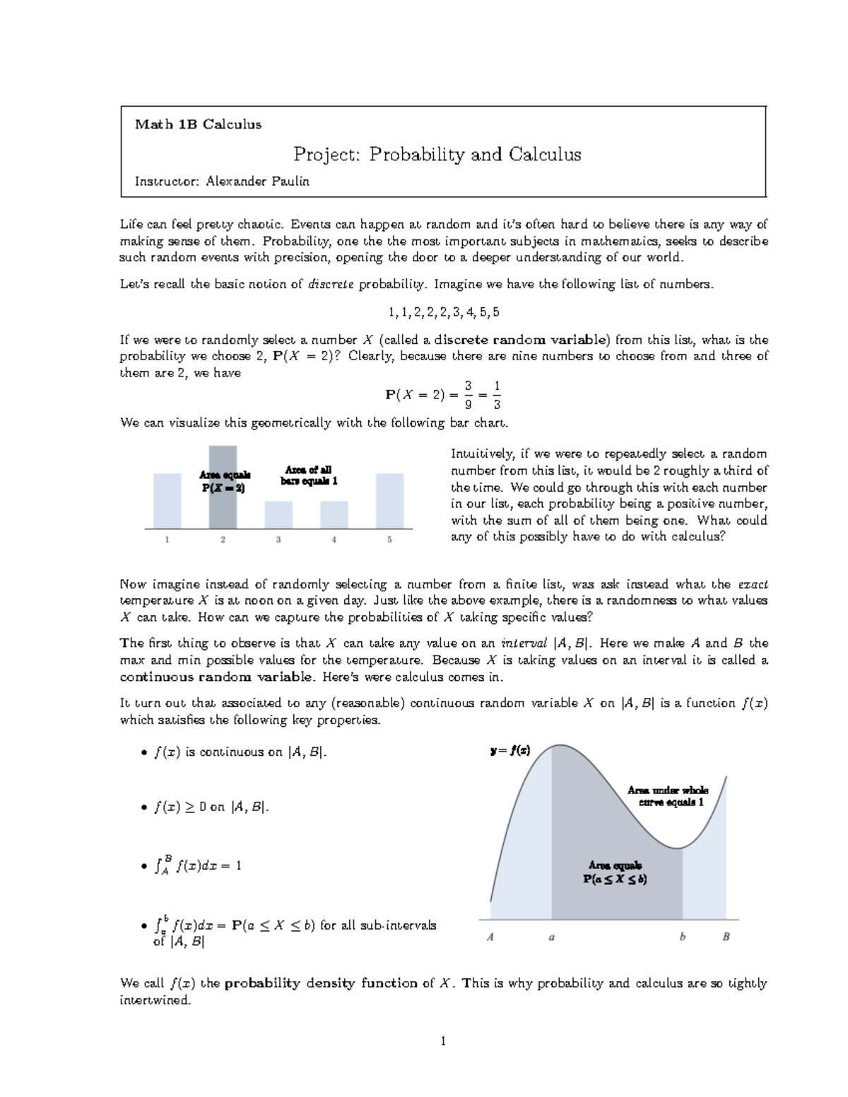 Math 1B Project: Understanding Probability through Calculus - Studocu