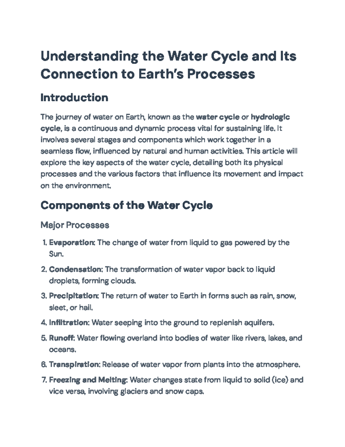 Understanding the Water Cycle: Key Processes and Human Impact ...
