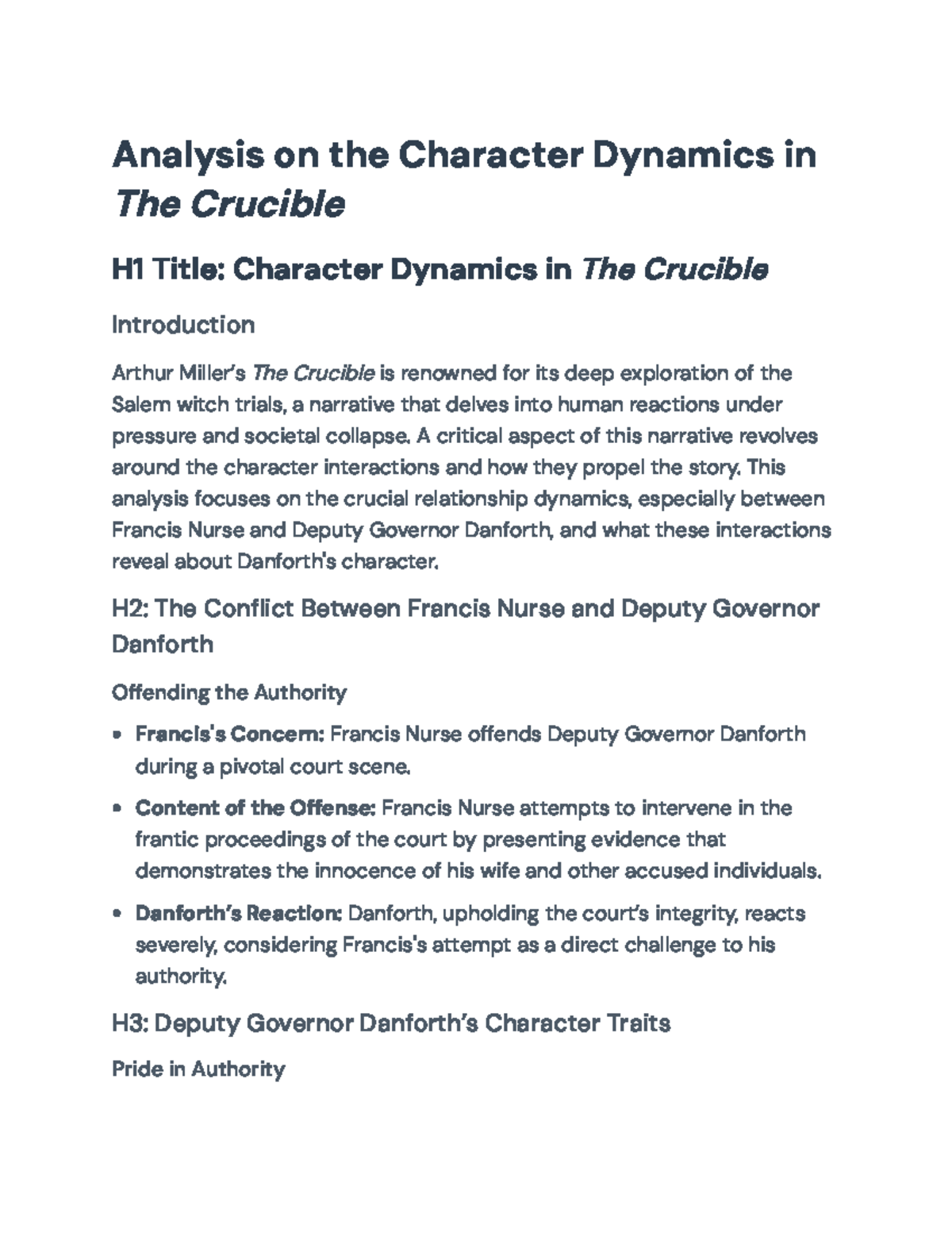 Analysis of Character Dynamics in The Crucible: Francis Nurse ...