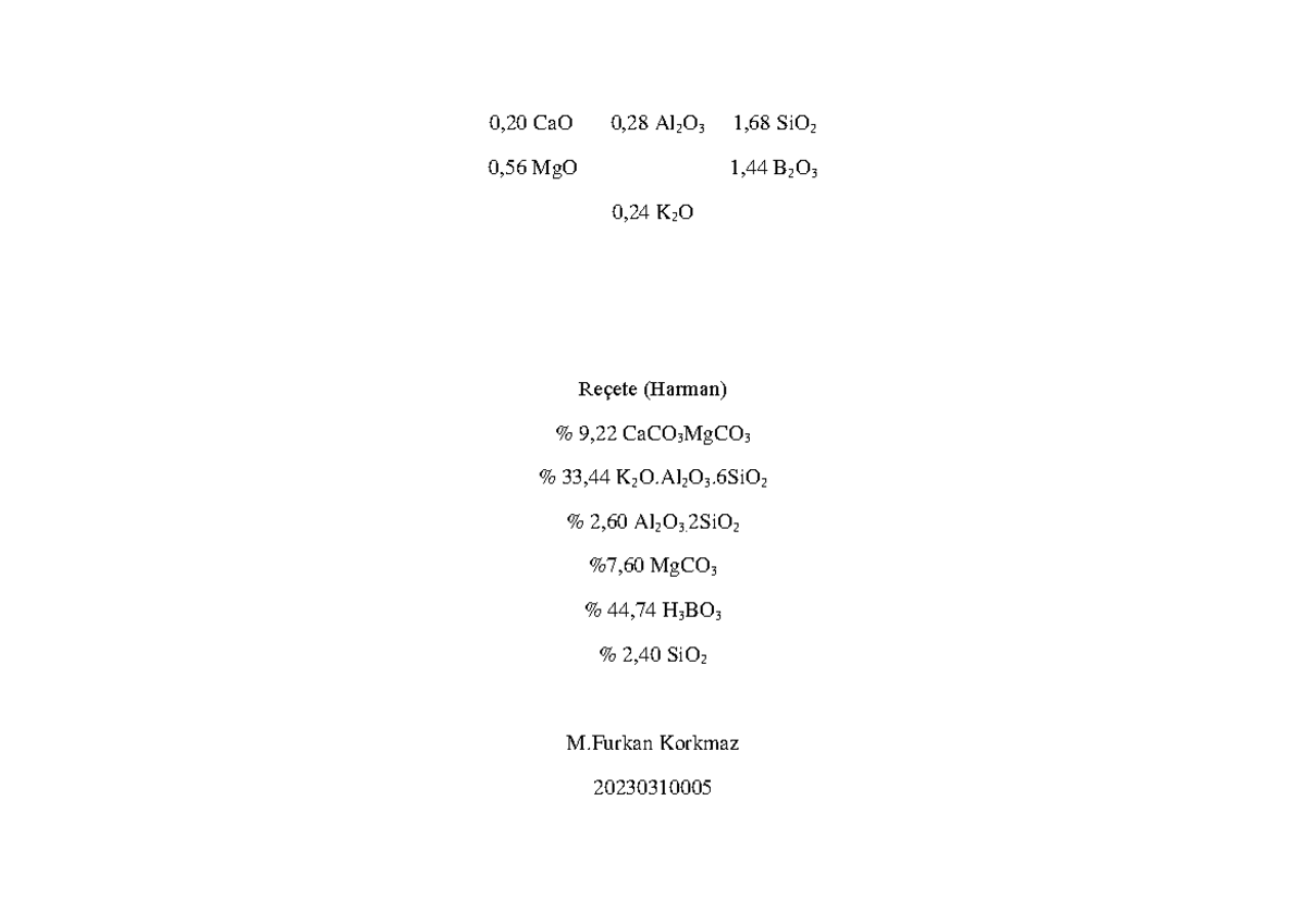 Okiiii - xcvbn - 0,20 CaO 0,28 Al 2 O 3 1,68 SiO 2 0,56 MgO 1,44 B 2 O ...