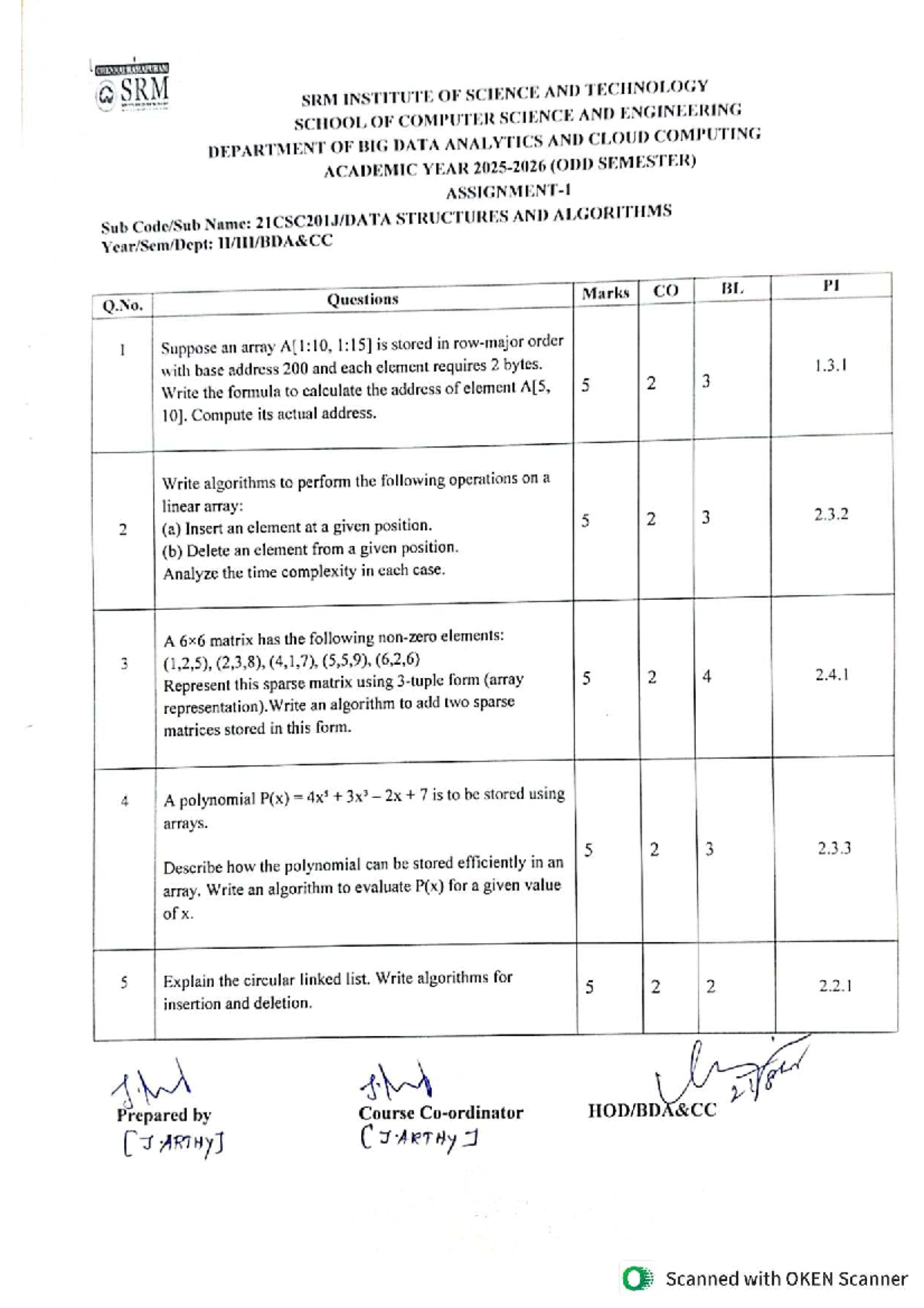 Structures and Algorithms Assignment -1 (SRM) - Studocu