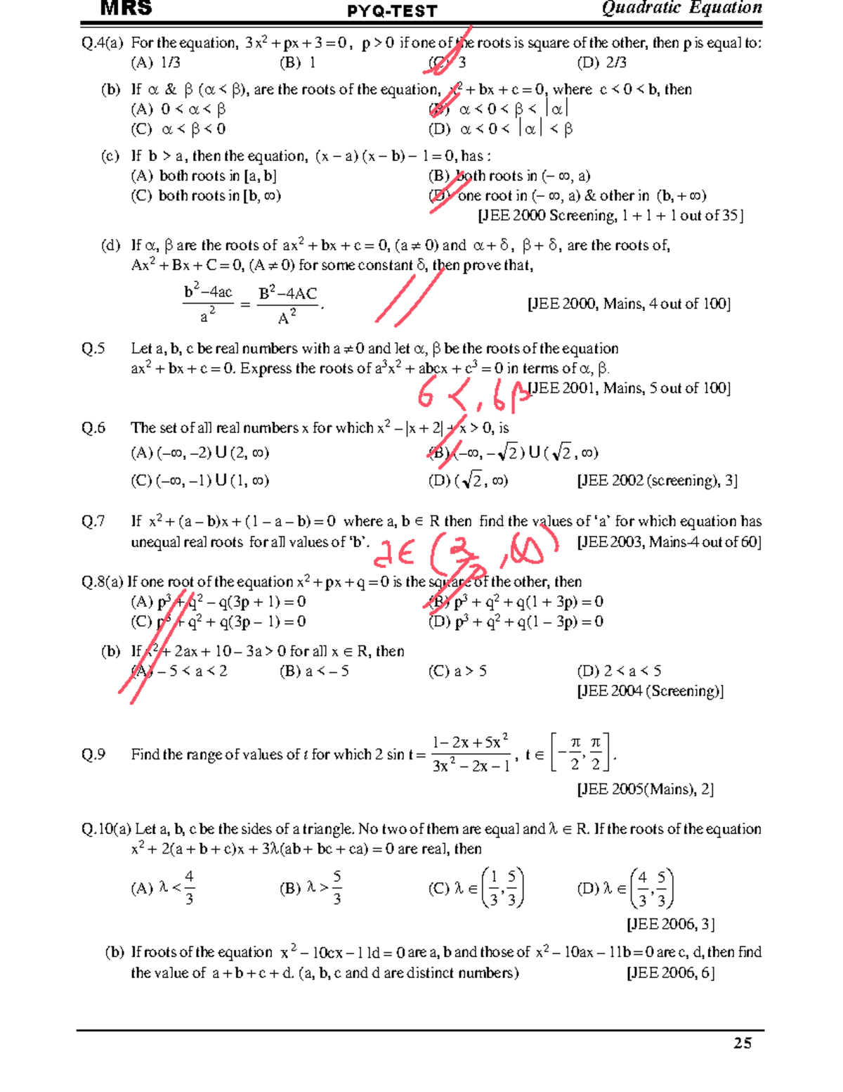 MRS Quadratic Equation Practice Test Questions and Solutions - Studocu