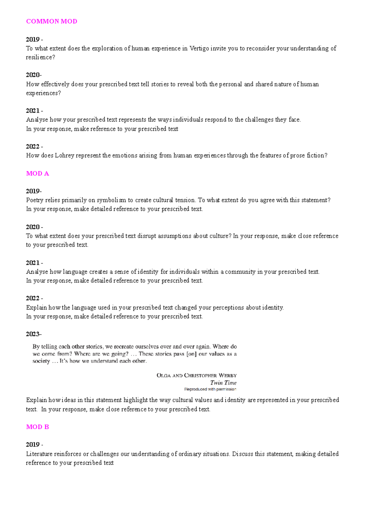 PAST HSC Questions - COMMON MOD 2019 - To what extent does the ...