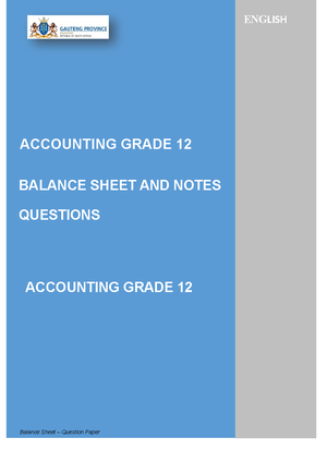 Balance Sheet - Solutions English - ACCOUNTING GRADE 12 BALANCE SHEET ...