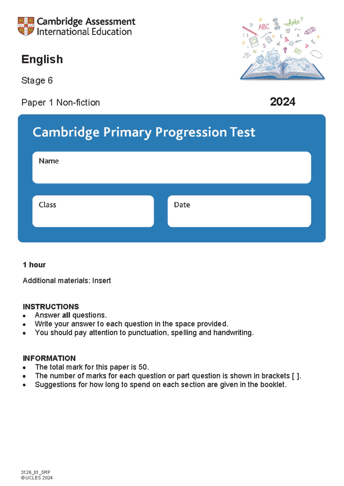 Cambridge Primary Progression Test - English 2024 Stage 6 Paper 1 - Studocu
