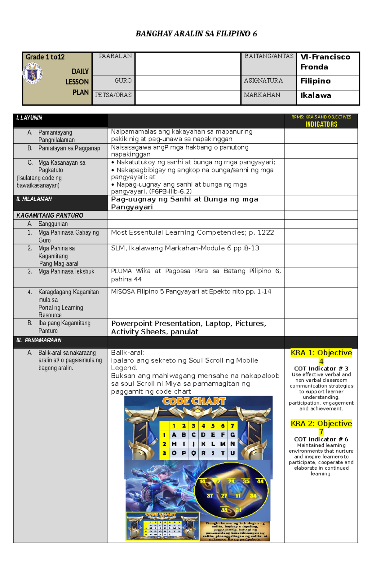 584650841 COT 2 Filipino 6 Lesson Plan: Sanhi at Bunga 2nd Quarter ...