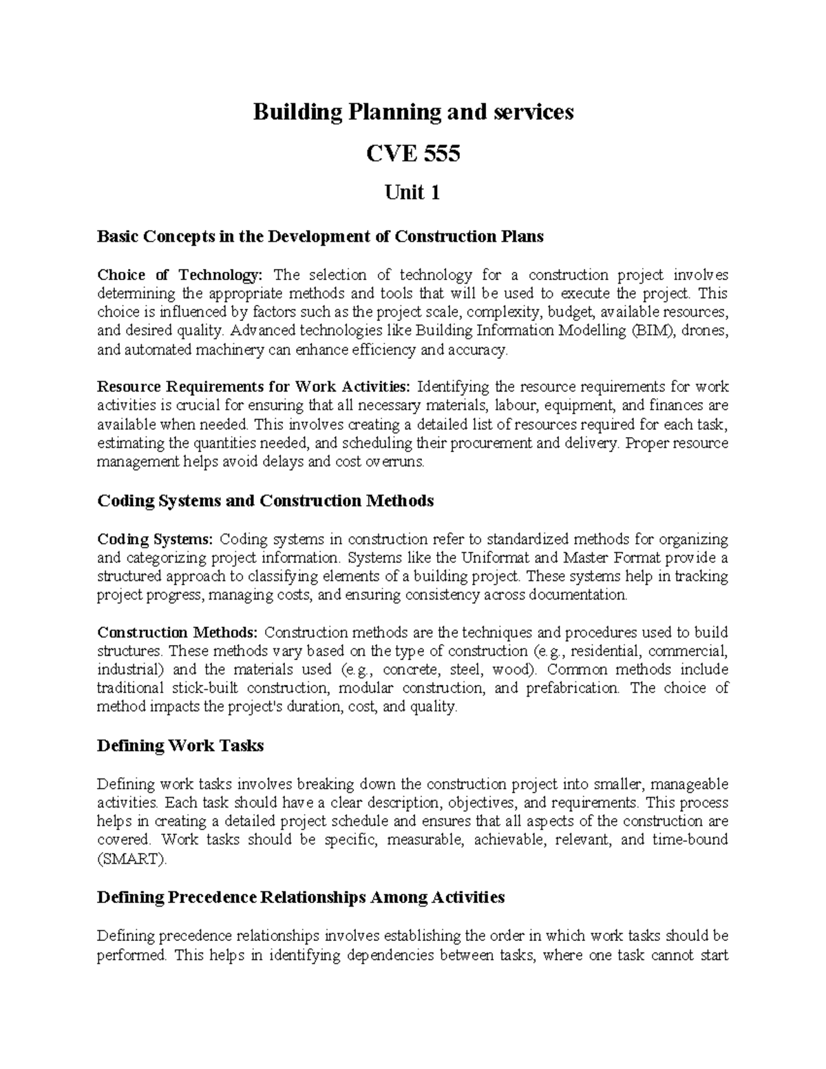 CVE Building Planning & Services Notes: Unit 1 Overview - Studocu