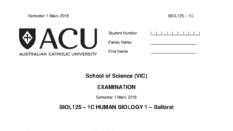 BIOL125 1C Semester 1 Main Exam Review Notes - Studocu