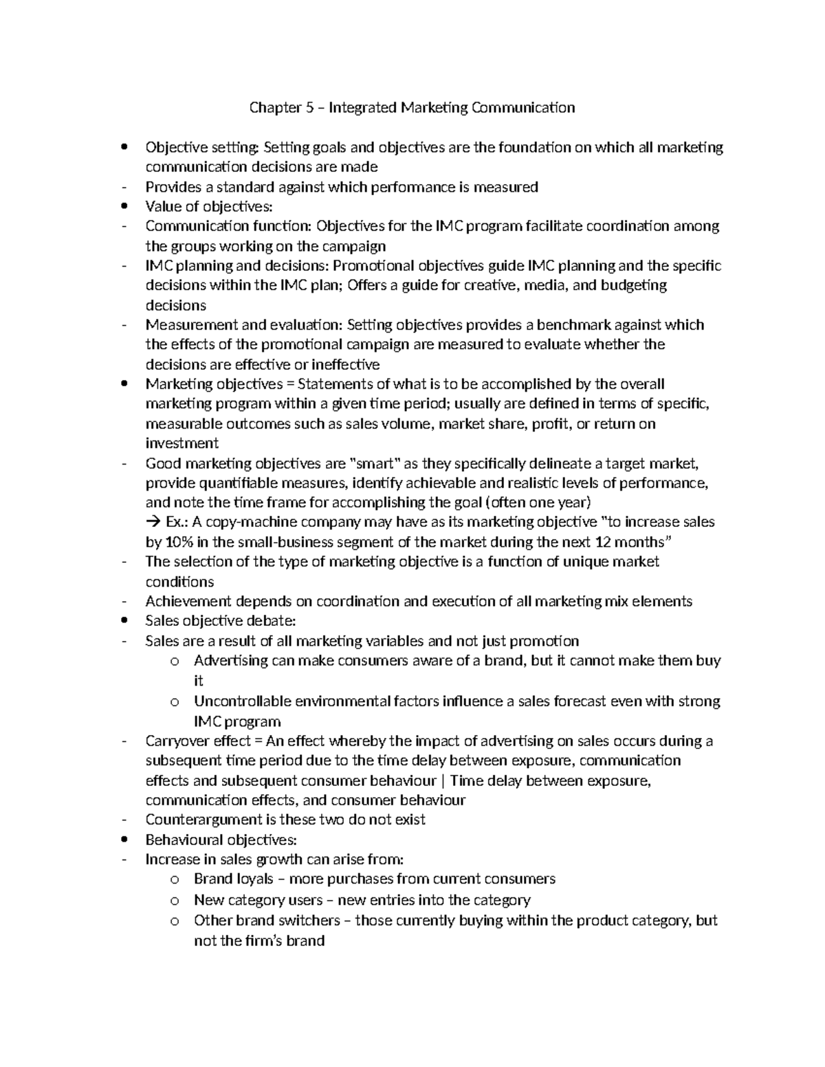 Chapter 5 – Integrated Marketing Communication: Objective Setting and Planning - Studocu