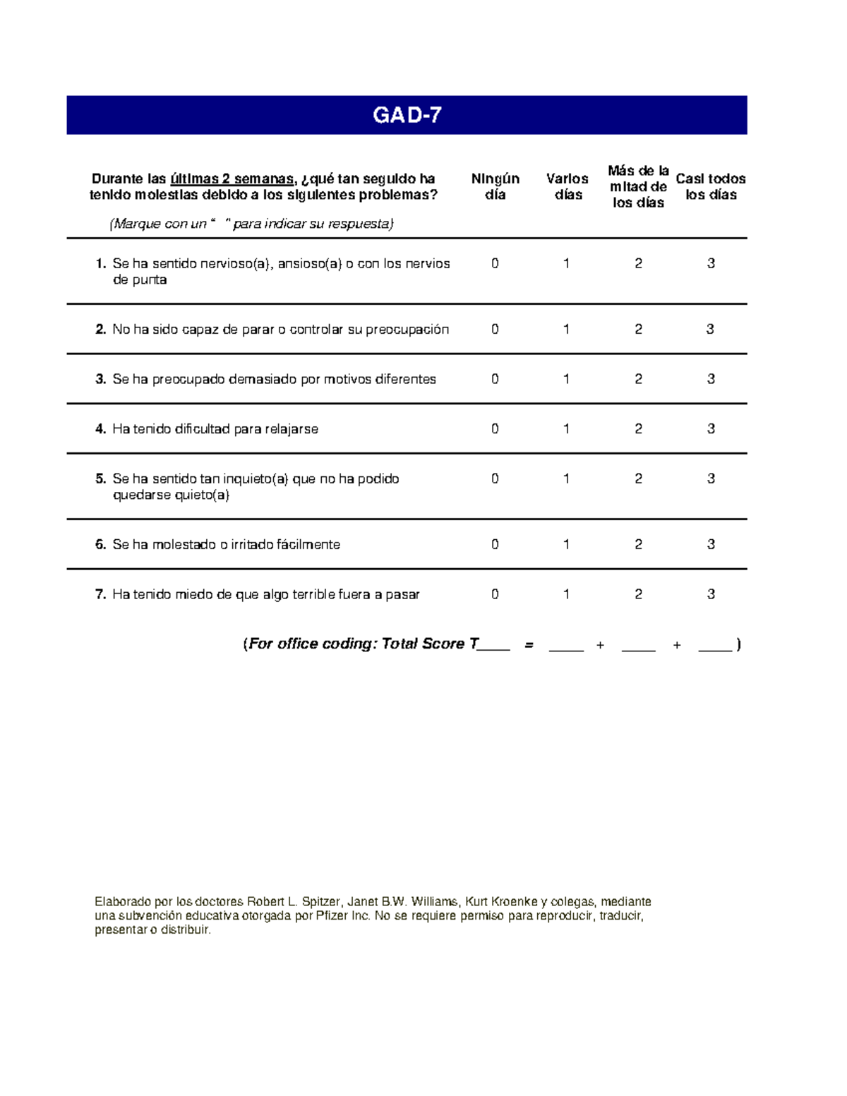 Test de Ansiedad Generalizada GAD7: Evaluación de Síntomas - Studocu