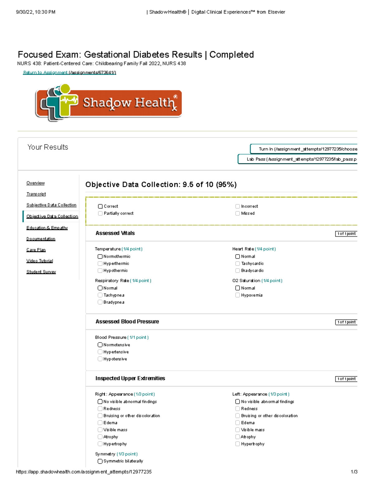 NURS 438: Shadow Health Gestational Diabetes Objective Data Exam - Studocu
