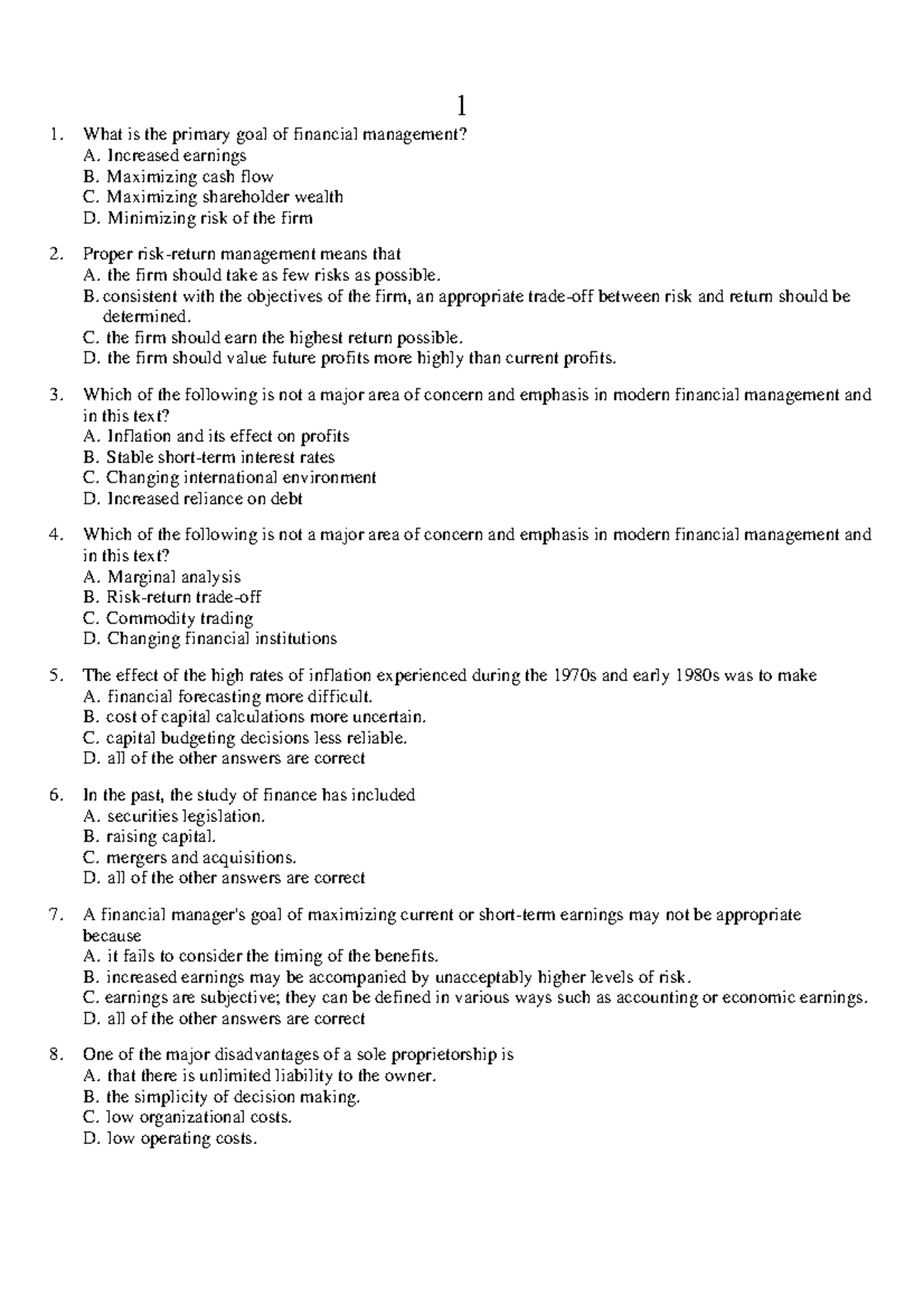 Test Bank for FIN 101: Foundations of Financial Management - Block ...