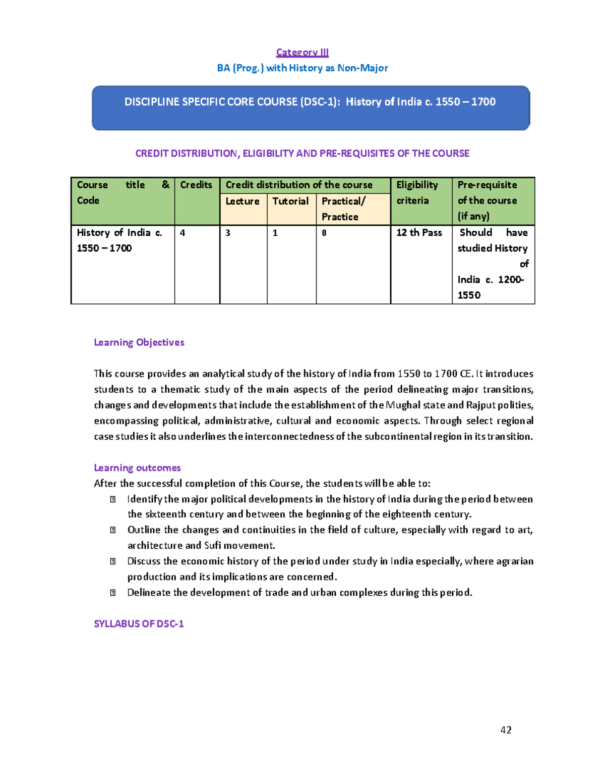 BA (Prog.) History Minor Sem-4: History of India c. 1550-1700 Course ...