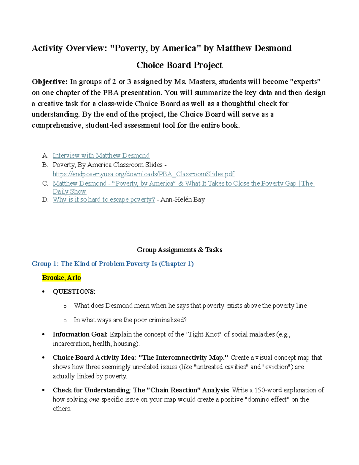 PBA 2023 Choice Board Project Overview: Engaging with Poverty Issues ...