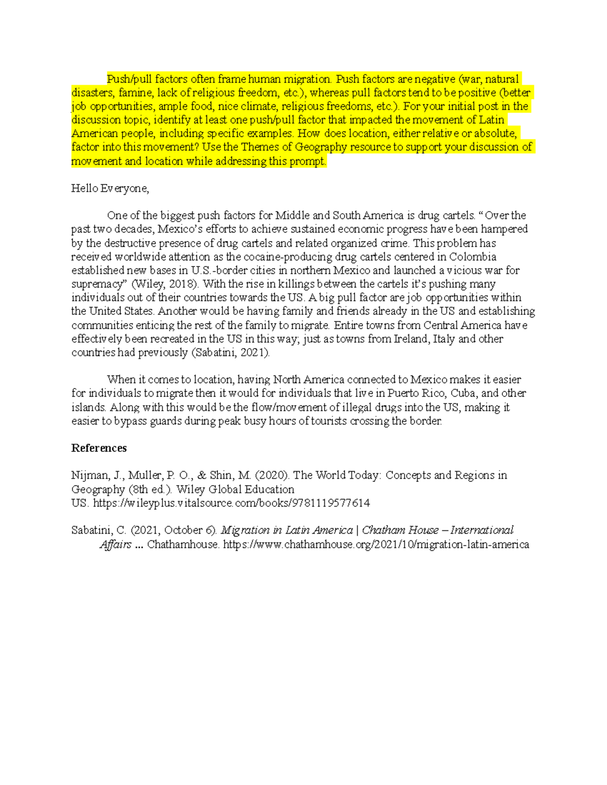 2-1 Discussion: Analyzing Push/Pull Factors in Latin America Migration ...