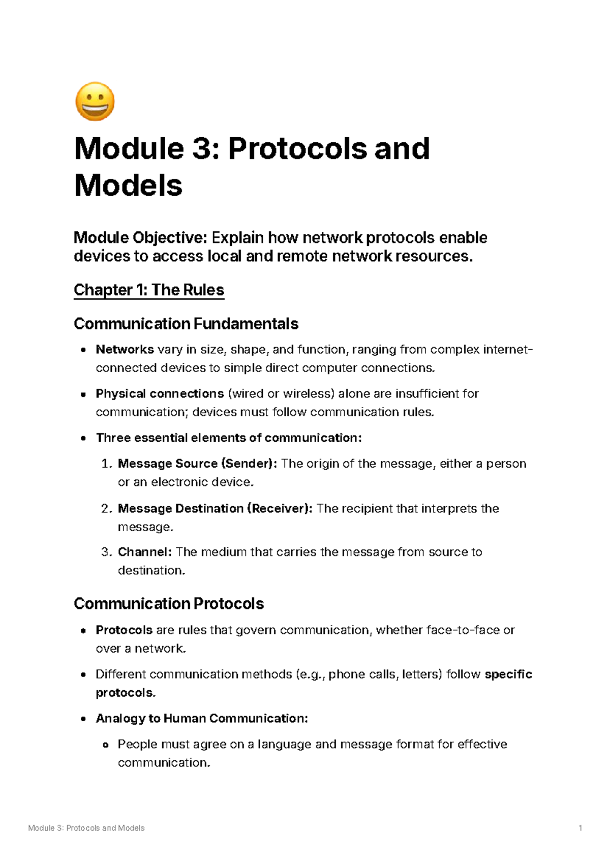Module 3: Protocols and Models - Understanding Network Communication ...