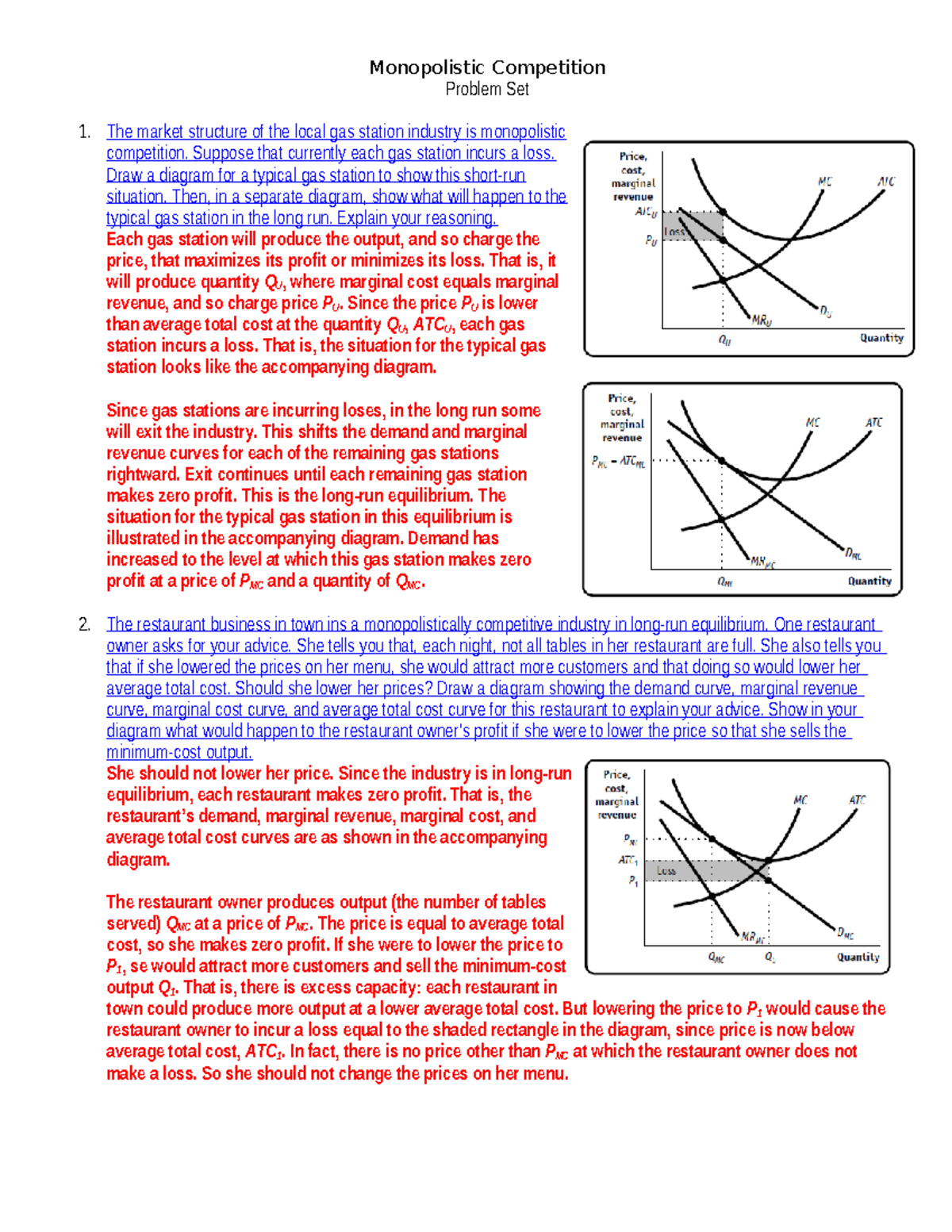 Unit06 Lesson 22 OA Answers - Monopolistic Competition Problem Set The ...