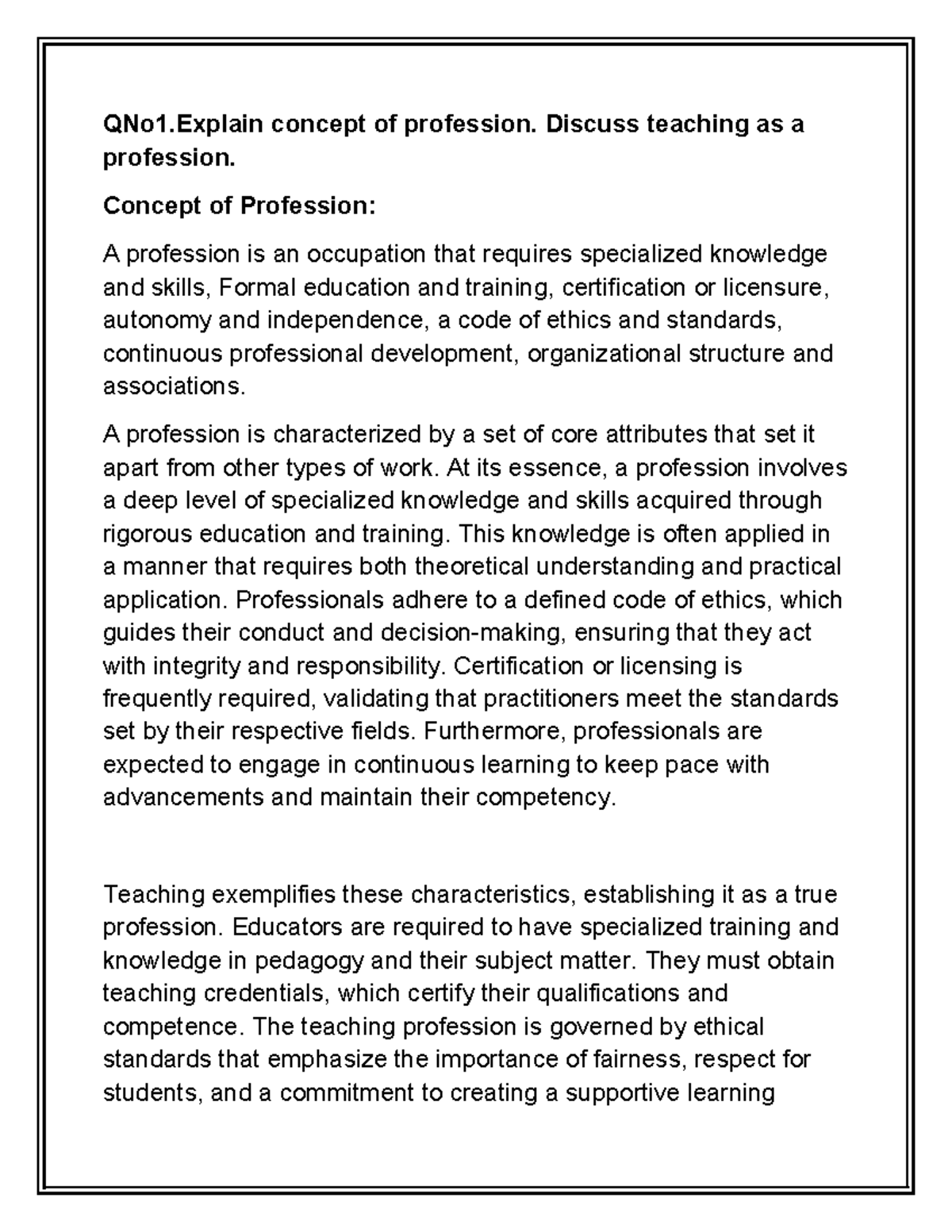 Teaching as a Profession: An In-Depth Analysis (B. Ed Assignment 1 ...