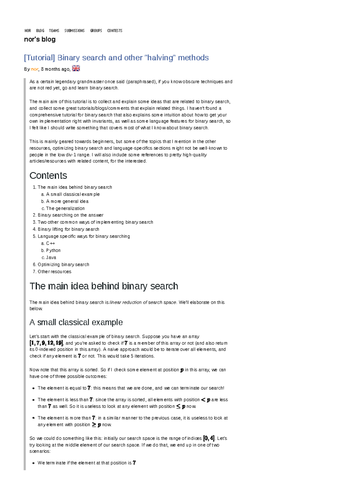 [Tutorial] Binary Search & Halving Methods - Competitive Programming Guide - Studocu