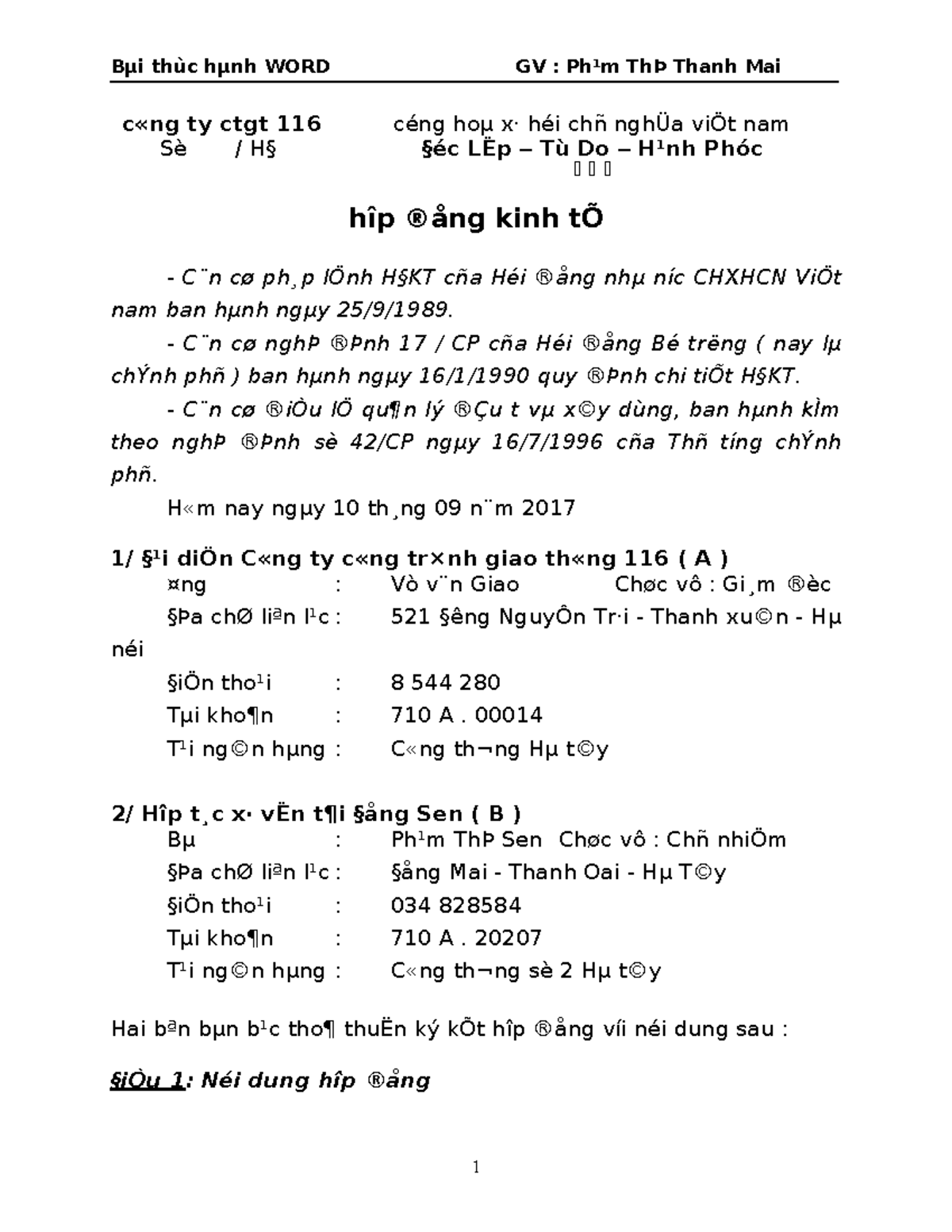 BT word tin ĐC - Bài tập hợp đồng kinh tế 116 - Studocu