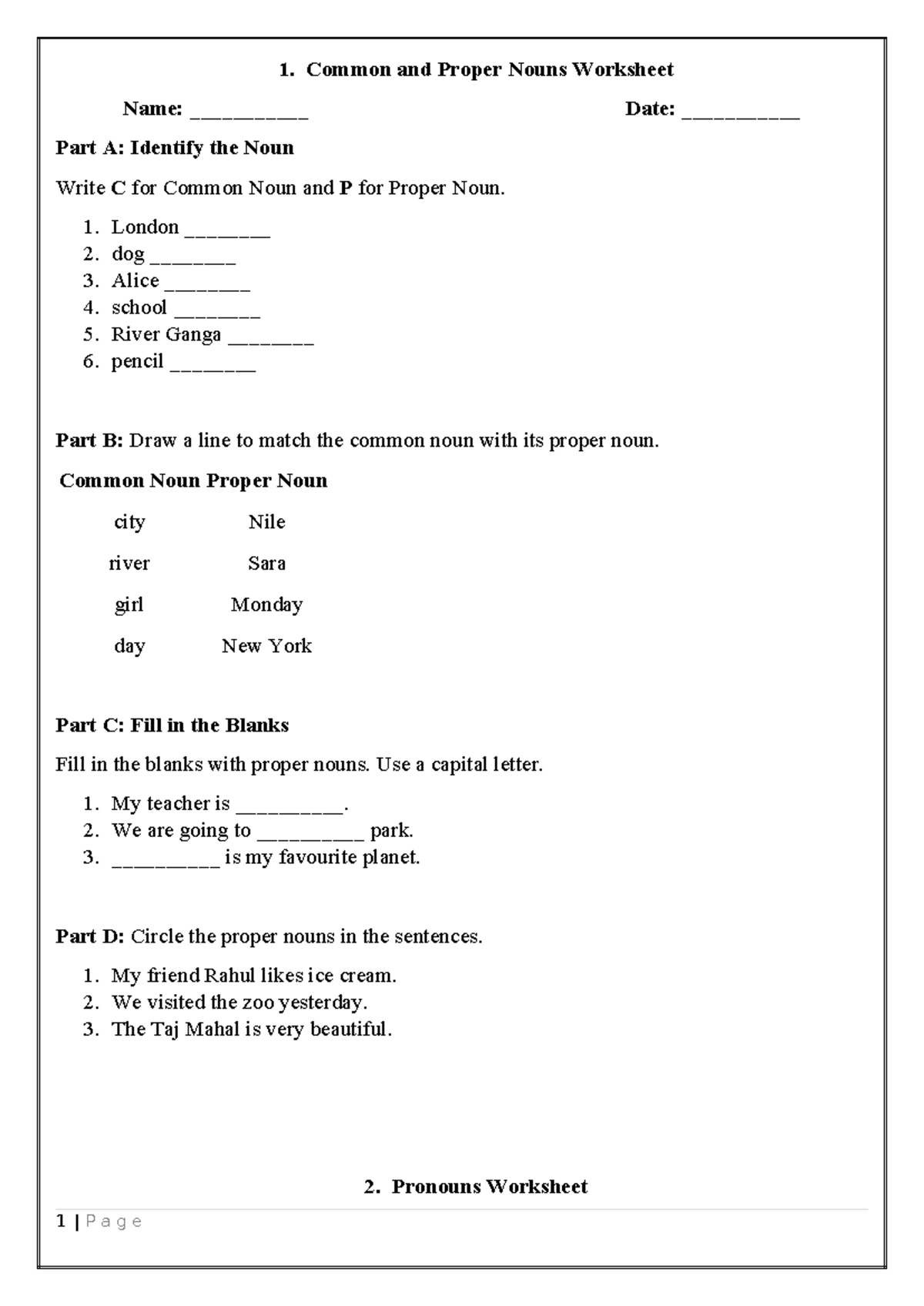 Grade 2 Nouns, Pronouns, Adjectives, and More Worksheets - Studocu