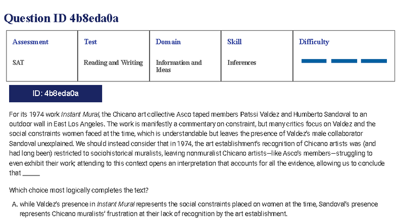 Assessment Test: SAT Reading and Writing Command of Evidence - Studocu
