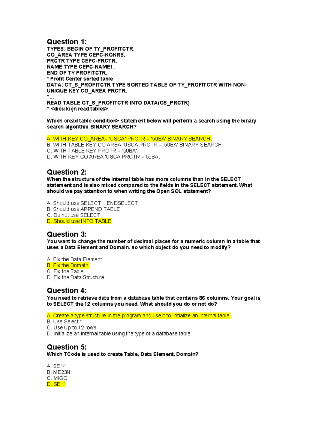 ABAP Quiz: Key Concepts and Questions for Exam Preparation - Studocu