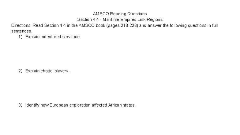 AMSCO AP World History Reading Questions: Section 4.4 Maritime Empires ...