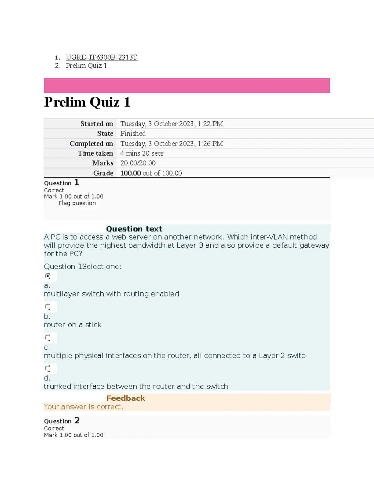 Ugrd It6200a Data Communication And Networking 1 Final Quiz 1 1 Ugrd