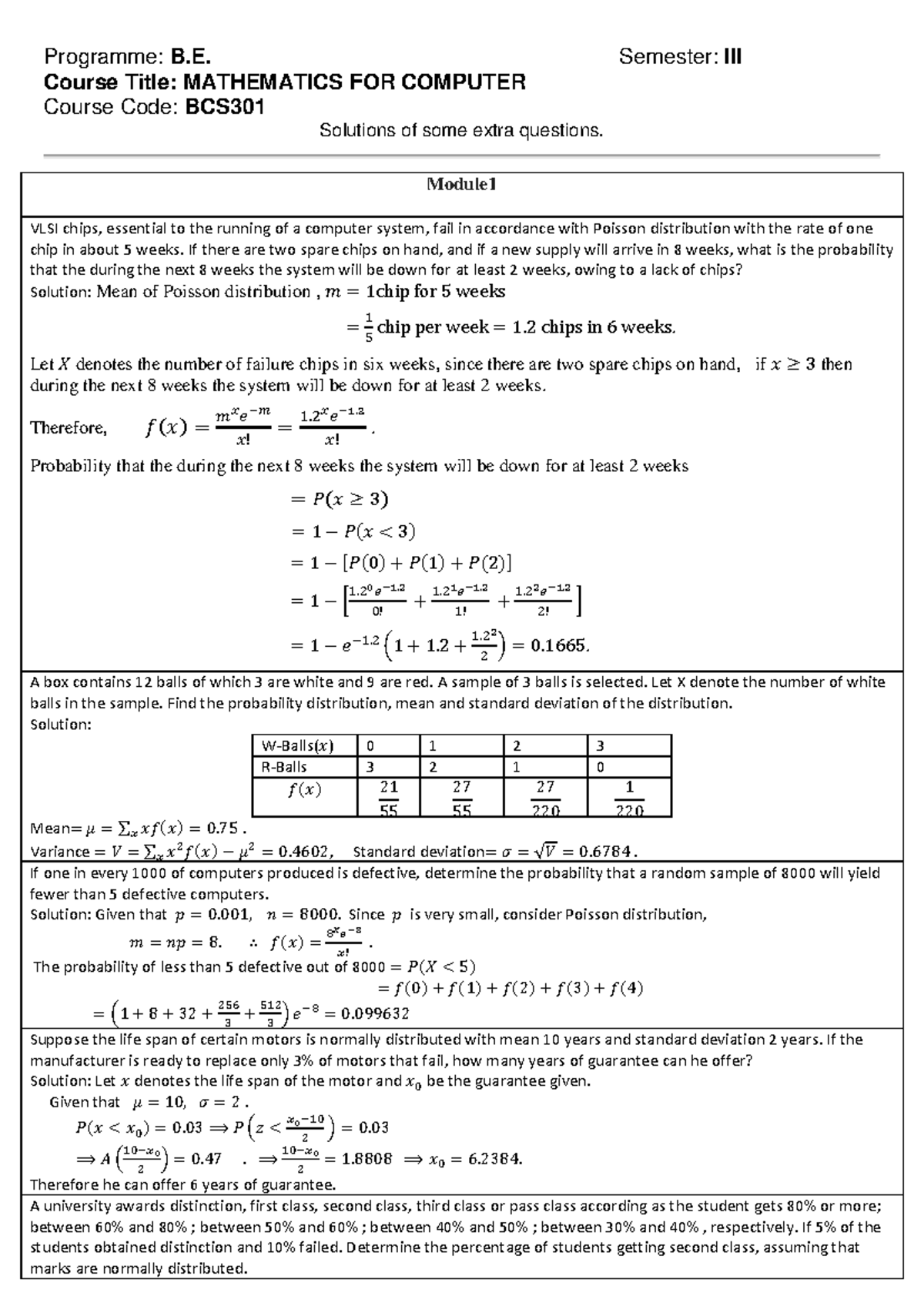 More questions with answers BCS301 - Programme: B. Semester: III Course ...