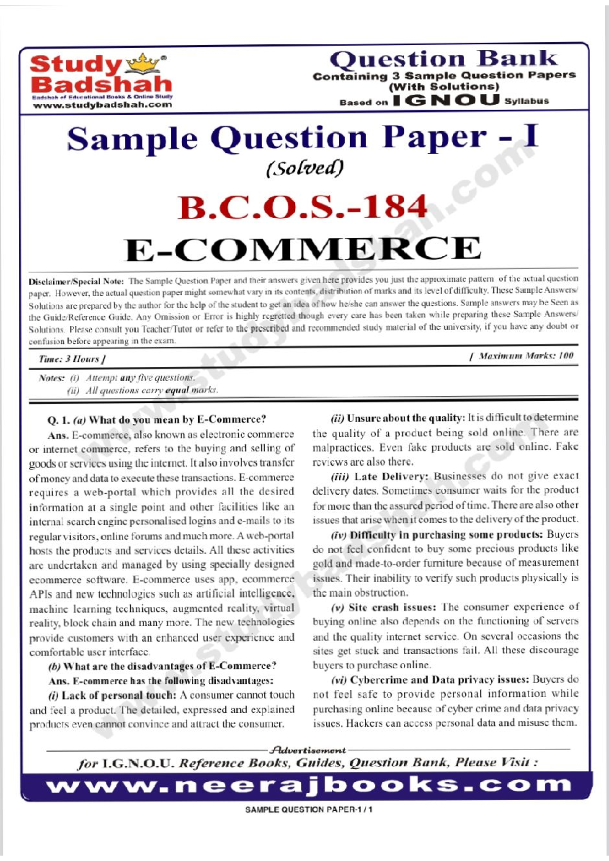 BCOS 184 EM SP - Sample paper of IGNOU - Study Question Bank Badshah ...